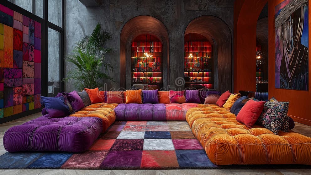 Eclectic Patchwork Modular Sofa in Whimsical Penthouse Stock ...