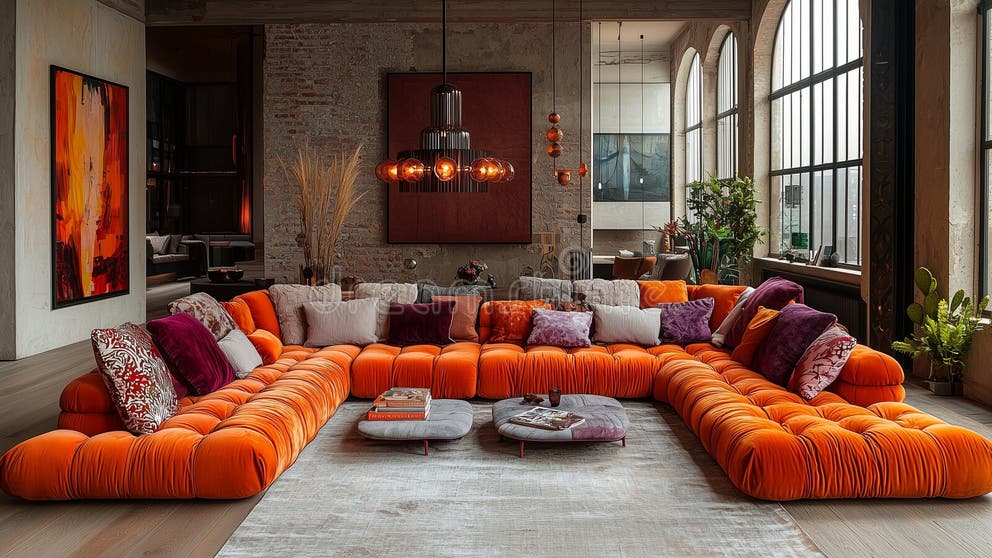 Eclectic Patchwork Modular Sofa in Whimsical Penthouse Stock ...