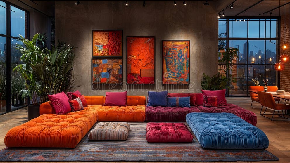 Eclectic Patchwork Modular Sofa in Whimsical Penthouse Stock ...