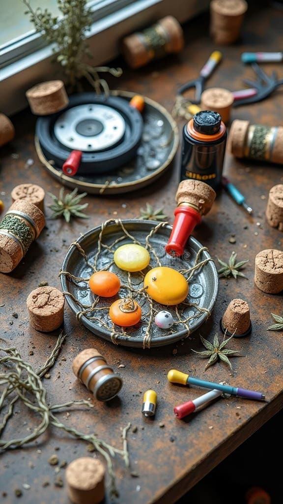 Eclectic Steampunk-inspired Device Assembly with Colorful Elements and ...
