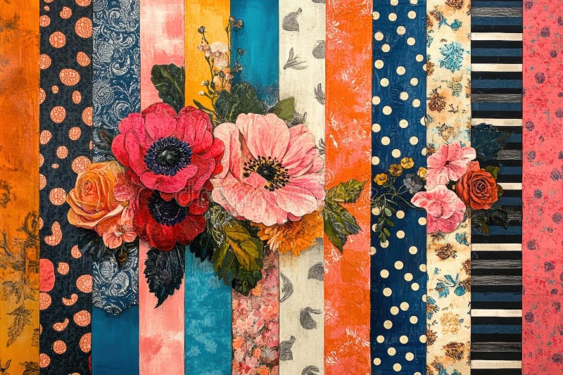 Eclectic Textile Collage, Playful Art Made of a Blend of Polka Dots ...
