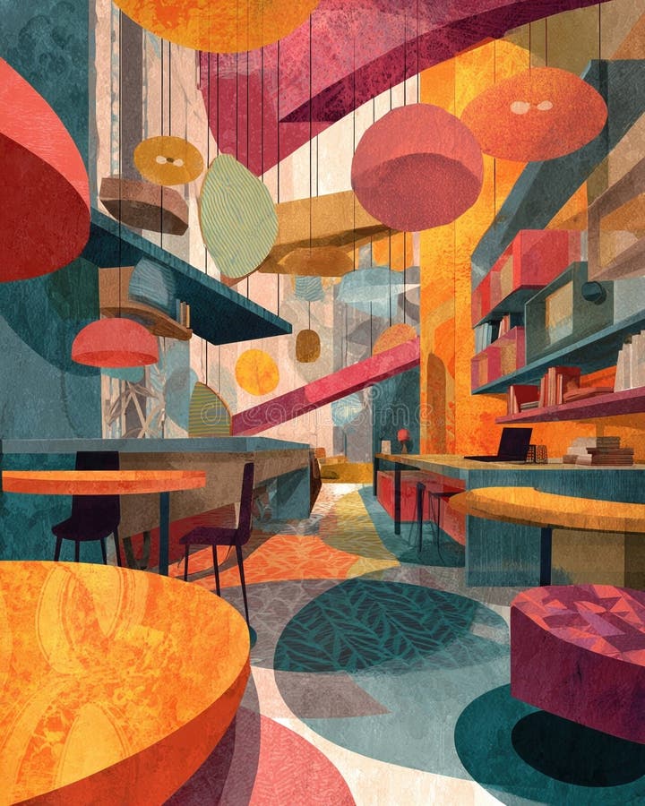 An Eclectic Workspace Featuring a Blend of Angular Desks and Circular ...