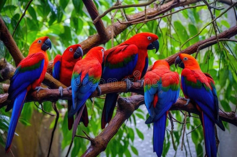 Eclectus Parrots Displaying Their Vibrant Colors in a Tree Stock ...