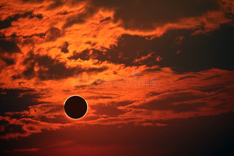 Eclipse on Dark Red Sunset Sky and Transparent Cloud Stock Illustration ...