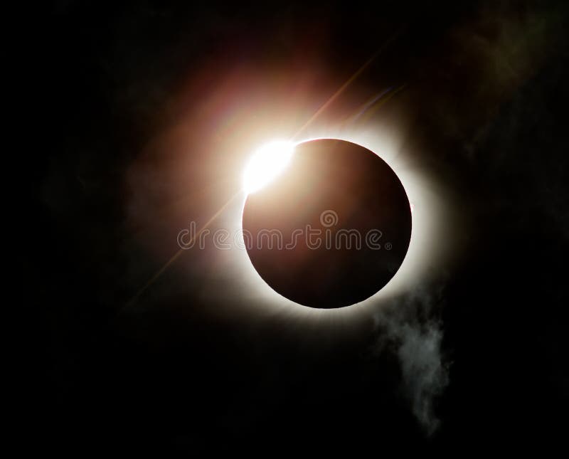 Eclipse 2017 Diamond Ring Effect with Clouds Stock Photo - Image of ...