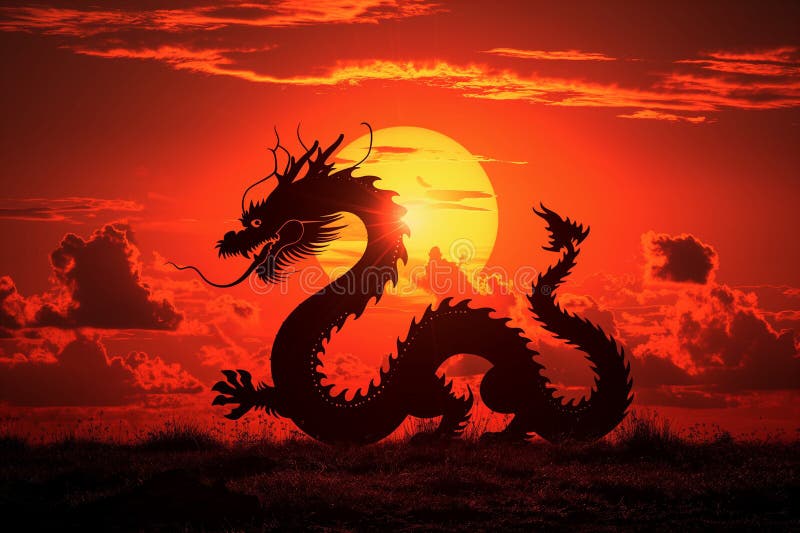 Eclipse of the Dragon: Silhouette Against the Burning Sun.Generative Ai ...