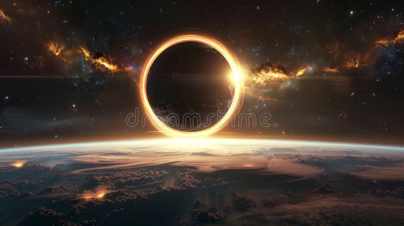 Eclipse Horizon Space Light Background. Sunrise Flare Ring Effect in ...