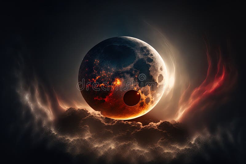 Eclipse of the Moon in the Night Sky Stock Illustration - Illustration ...