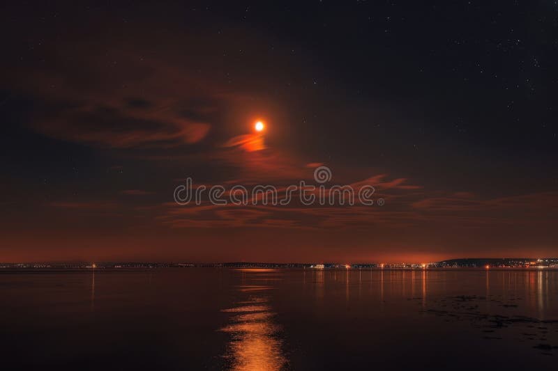 An Eclipse, Night Sky with Bright Moon Stock Illustration ...