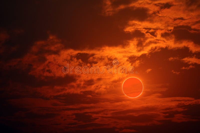 Eclipse on Orange of Sunset Sky and Soft Cloud Stock Image - Image of ...
