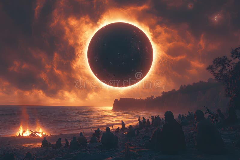 Eclipse Over a Beach Bonfire Stock Image - Image of eclipse, evening ...