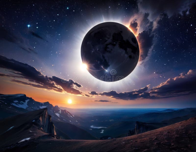 Eclipse Over Mountain Peaks Stock Photo - Image of mountains, eclipse ...