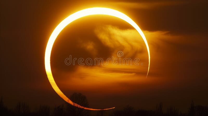 Eclipse Solar, a Large Orange Sun is in the Sky, with a Large Circle of ...