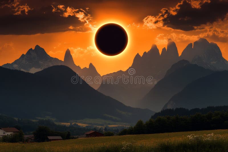 Eclipsed Sunset Over Mountain Range Stock Image - Image of eclipse, natural: 344985799