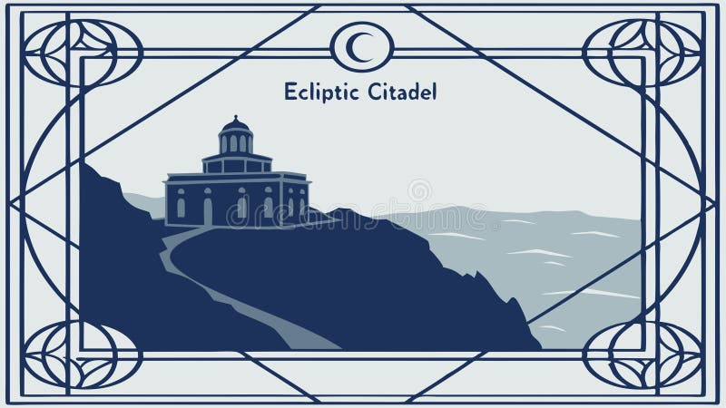 Ecliptic Citadel in Ornate Frame, Ancient Architecture, Vector Design ...