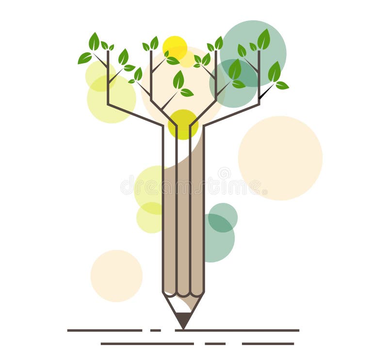 Eco Abstract Pencil in Shape of a Tree Line Art Stock Vector ...