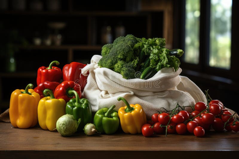 Eco Bag with Products Vegetables. Zero Waste Use less Plastic Concept ...