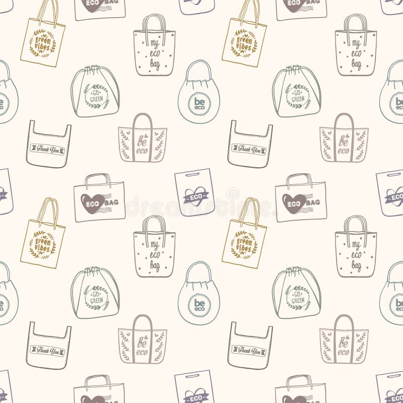 Eco Bags Seamless Pattern with Shopper Bags Stock Vector - Illustration ...