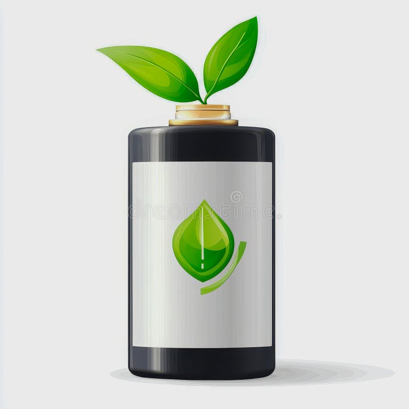 Eco Battery Concept with Green Leaf on Bottle Symbolizing ...