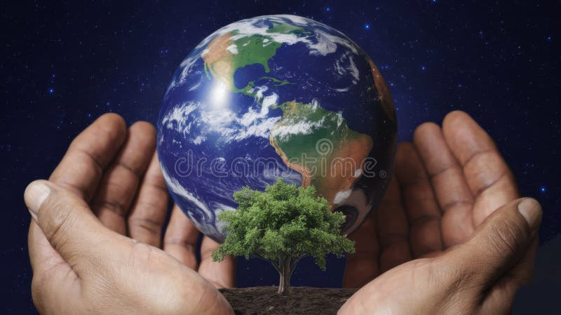 Eco Bio Globe with Earth in Hands and Tree Growing on Soil for World ...