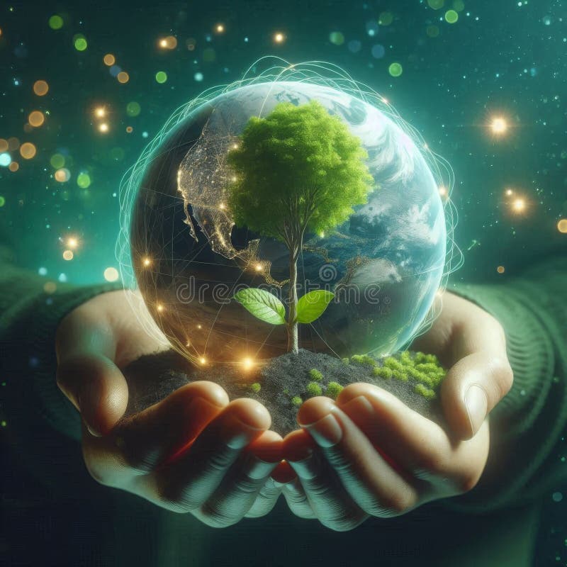 Eco Bio Globe with Earth in Hands and Tree Growing on Soil for World ...