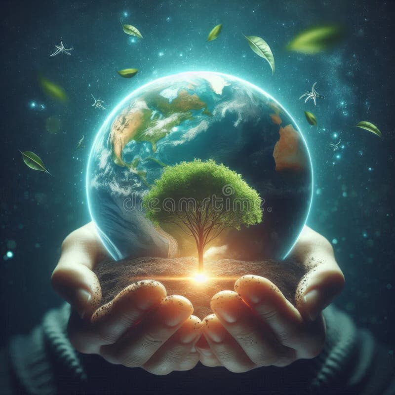 Eco Bio Globe with Earth in Hands and Tree Growing on Soil for World ...