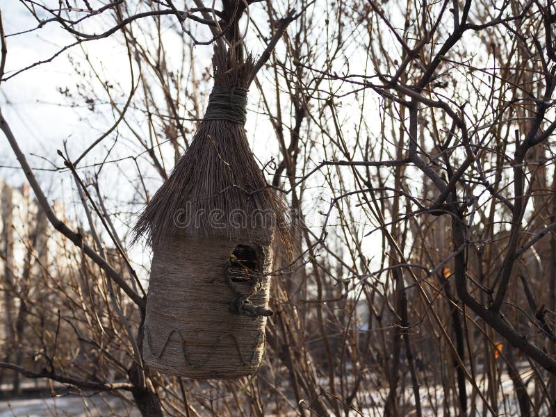 Eco Bird Feeder Made of Natural Materials Stock Photo - Image of nest ...