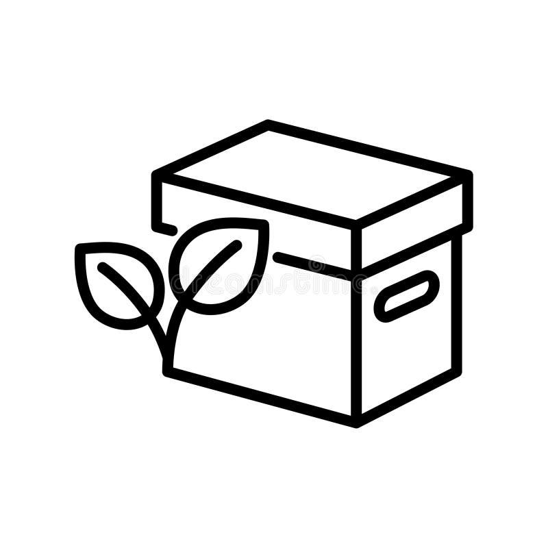 Eco Box with Leaves Outline Icon. Eco Friendly Package Symbol Stock ...
