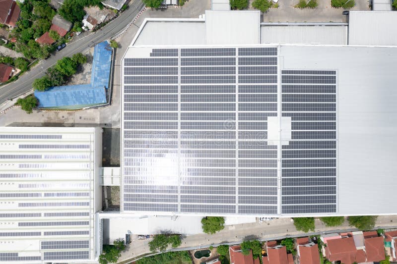 Eco Building and Solar Cell in Aerial View Stock Photo - Image of ...