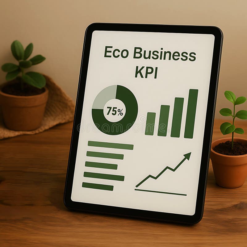 Eco Business Kpi Dashboard on Tablet with Plants Stock Illustration - Illustration of potted ...