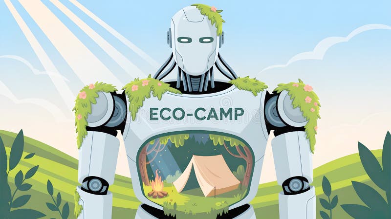 An "ECO-CAMP" Robot, Adorned with Foliage, Features a Holographic ...