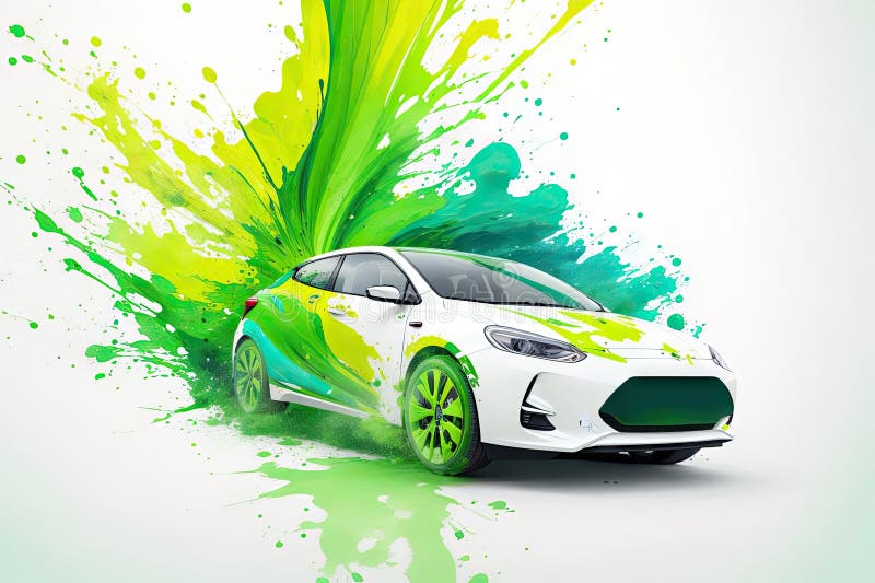 Eco Car Concept Illustration with Color Green Cplash, Ai Generative ...