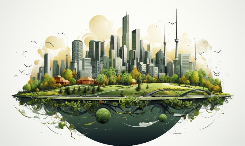 Eco City and Forest Landscape on Earth, Abstract Background. Stock ...