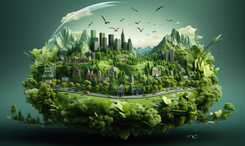 Eco City and Forest Landscape on Earth, Abstract Background. Stock ...