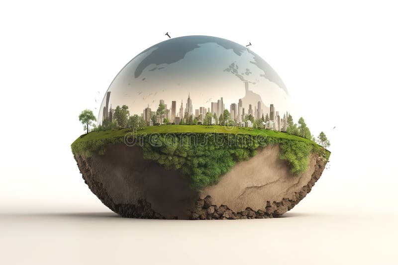 Eco Concept Half Sphere of Earth with Light Side and Darker Side ...