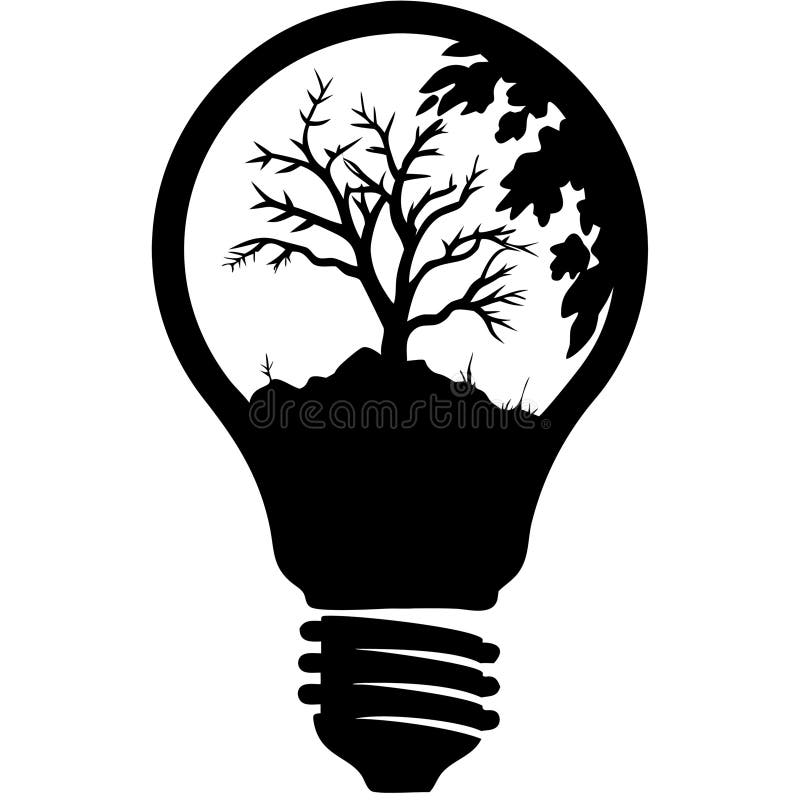 Eco Concept Light Bulb with Tree Silhouette for Environmental Designs ...