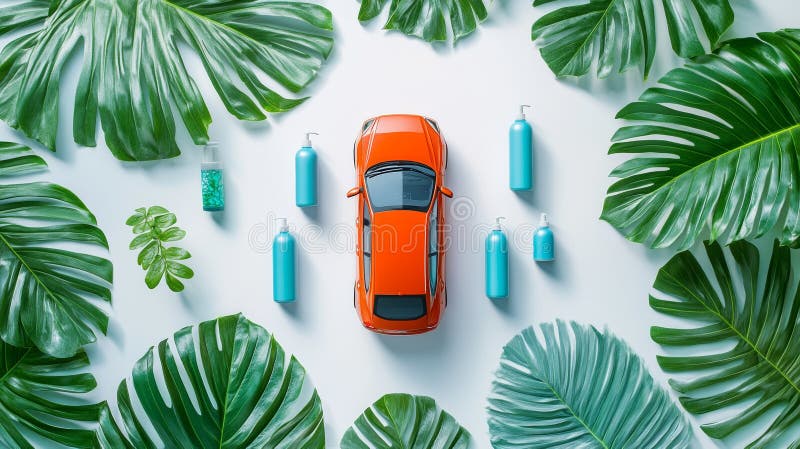 Eco-conscious Car Detailing Items Showcased on a Plain White Surface ...