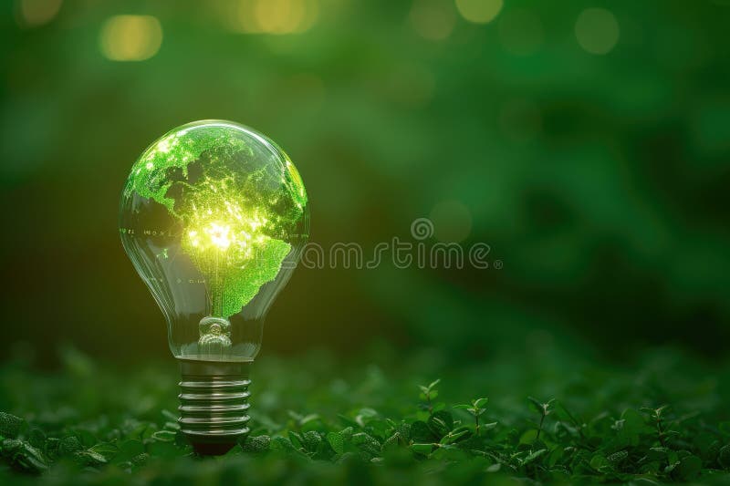 Eco-conscious Vision: Light Bulb with Earth Map. Stock Illustration ...