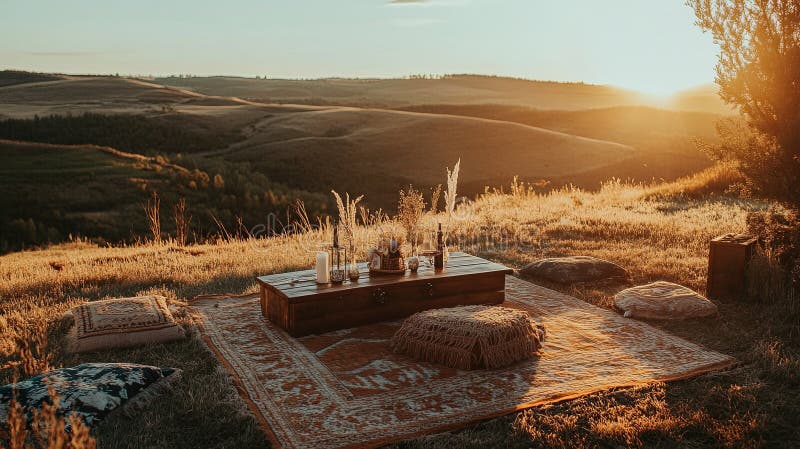 Eco-conscious Wedding Setup at Sunset with Minimal Footprint . Stock ...