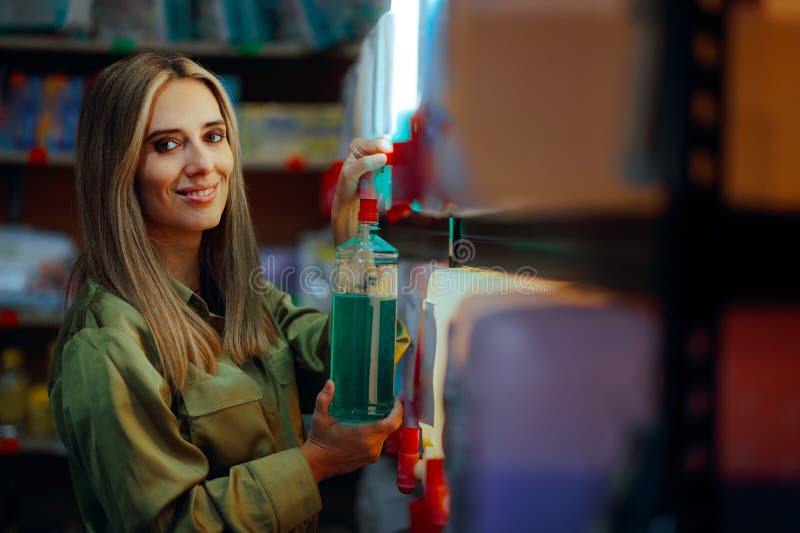 Eco-Conscious Woman Refiling a Bottle of Detergent Stock Image - Image ...