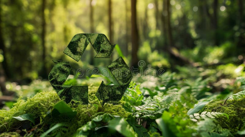 Eco Cycle - Green Recycling Symbol in Lush Forest Stock Photo - Image ...