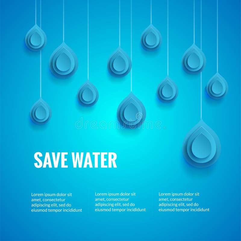 Eco Design Template. Save the Water Poster. Blue Background with Drop ...