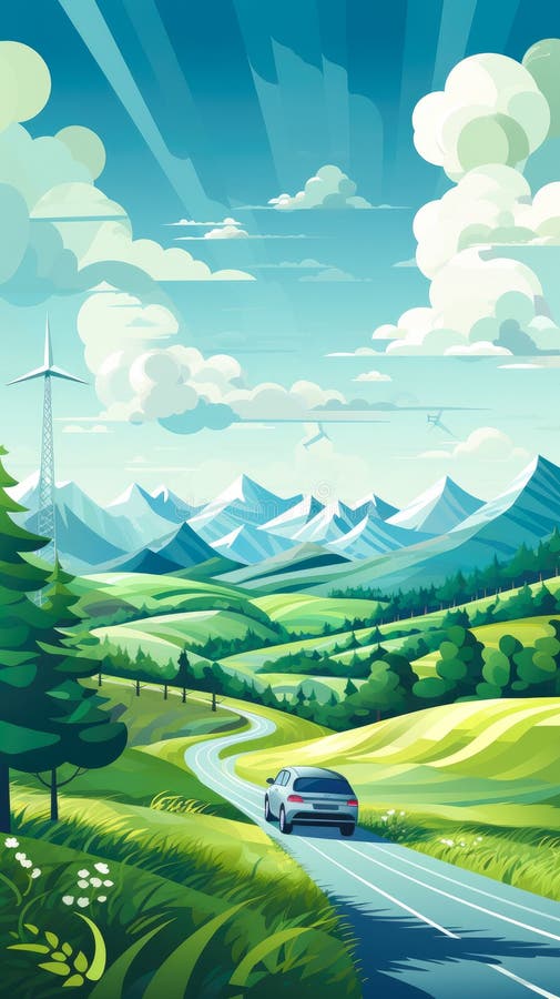 Eco-driving Habits Illustrated through a Serene Scene Stock ...