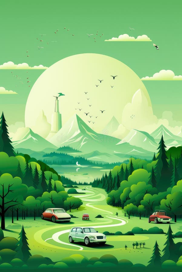 Eco-driving Habits Illustrated through a Serene Scene Stock ...
