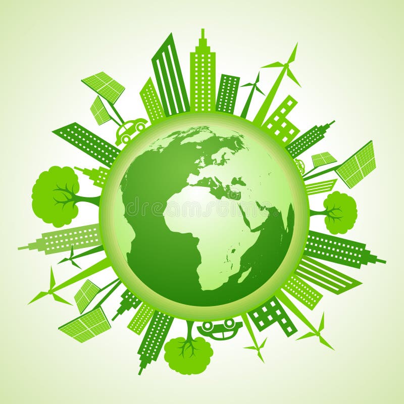 Eco Earth Concept with Green Cityscape Stock Vector - Illustration of ...