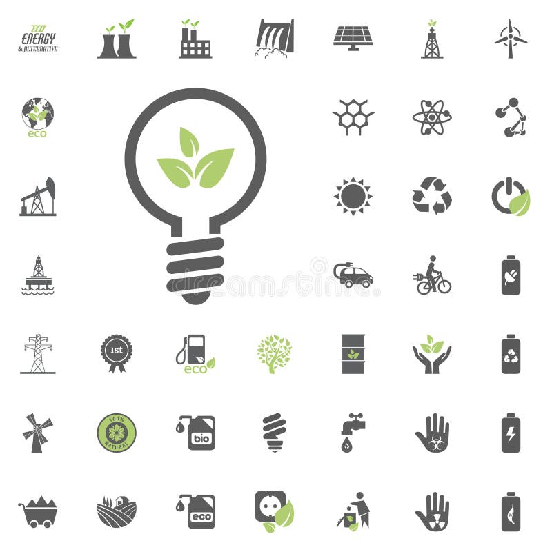 Eco Energy Bulb Icon. Eco and Alternative Energy Vector Icon Set ...