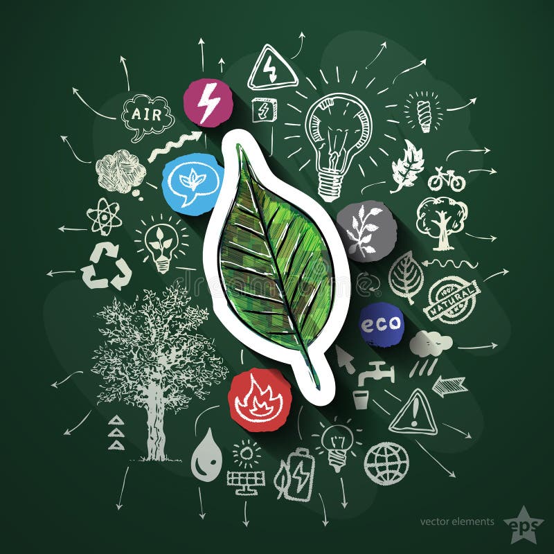 Eco Energy Collage with Icons on Blackboard Stock Vector - Illustration ...