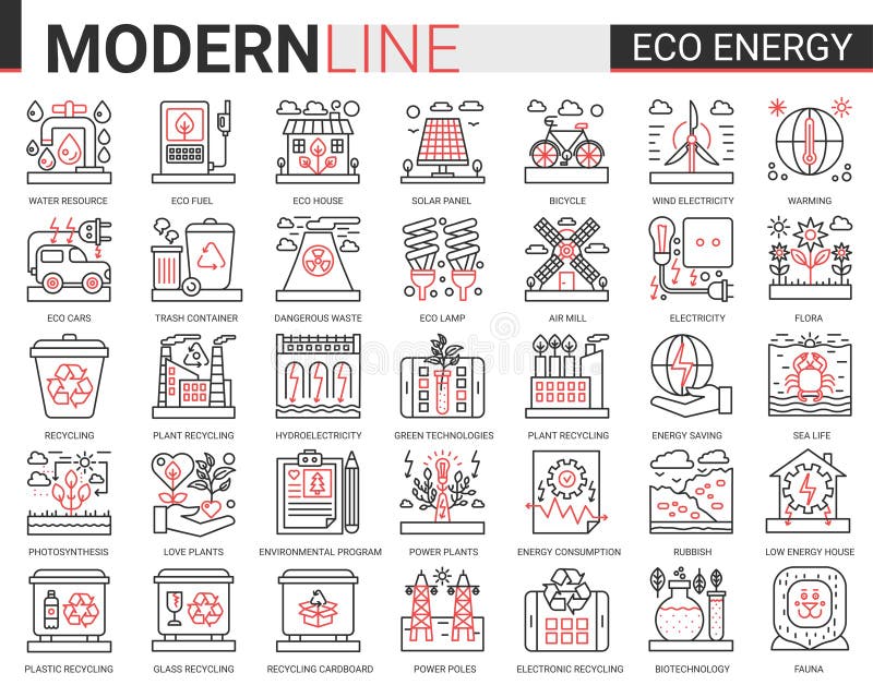 Eco Energy Complex Line Icons Vector Illustration Set of Ecology ...