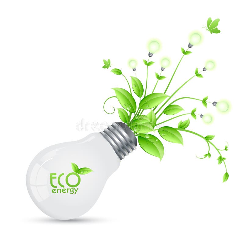 ECO Energy Design with Tree Growing from Bulbs.vector Ilusstration ...