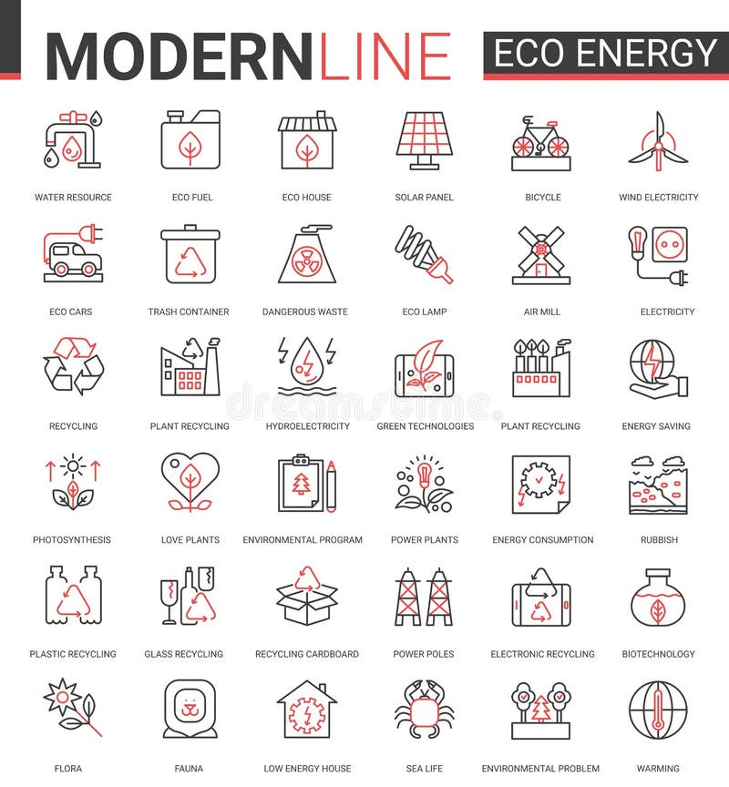 Eco Energy Flat Icon Vector Illustration Set of Ecology Problems Linear ...